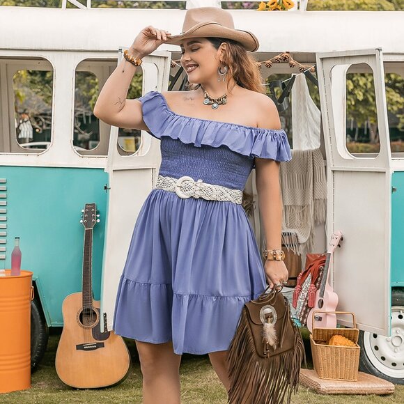 H.R.Z | Dresses | Plus Size Ruffled Smocked Offshoulder Mini Dress ...
